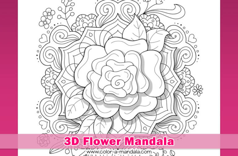 3D Flower Mandala Coloring Page