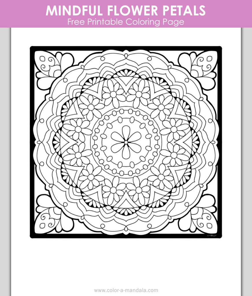 Mindful Flower Petals Mandala Coloring Page